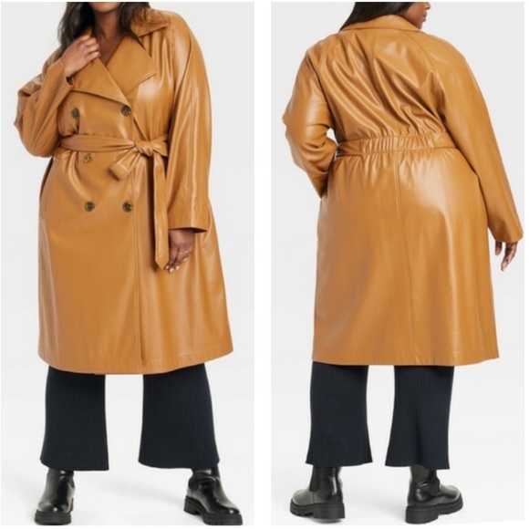 Ava & Viv | Jackets & Coats | Plus Ava Viv New Caramel Vegan Leather Belted Double Breasted ...